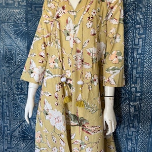Chinoiserie Beautiful Yellow Bird Print Caftan Dress - Etsy