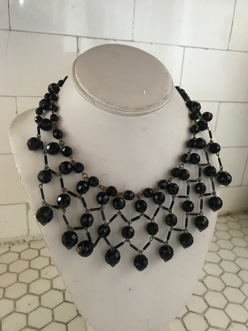 Gorgeous Antique Black Jet Bead Collar Necklace - Etsy