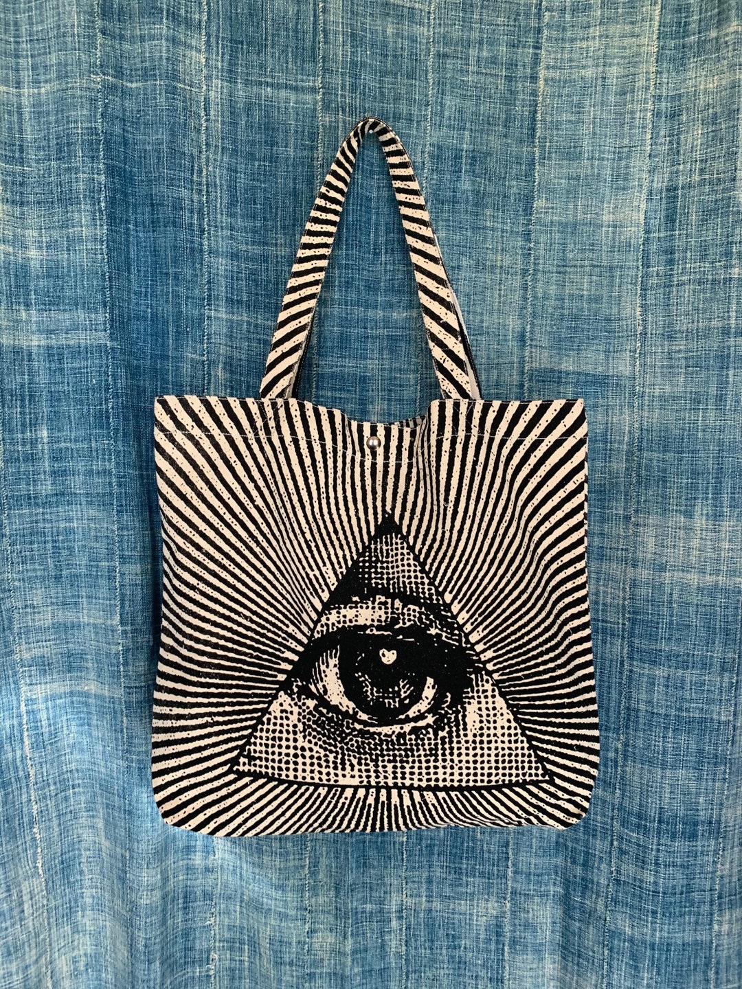 Medium Hand Screen Printed Single Eye Illuminati Organic Cotton Canvas ...