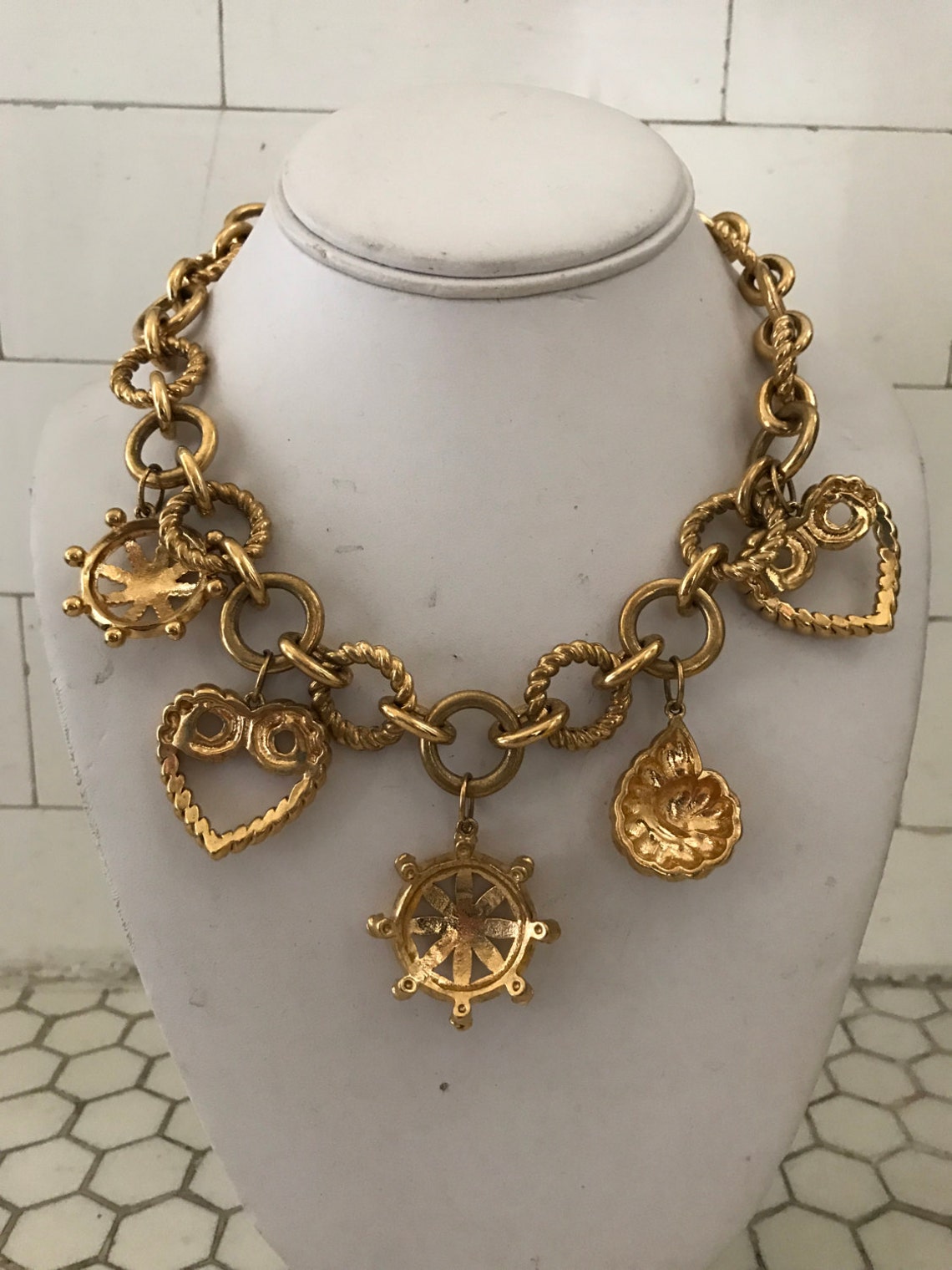 Vintage Nina Ricci Gold Plated Nautical Chain Link Toggle Necklace ...