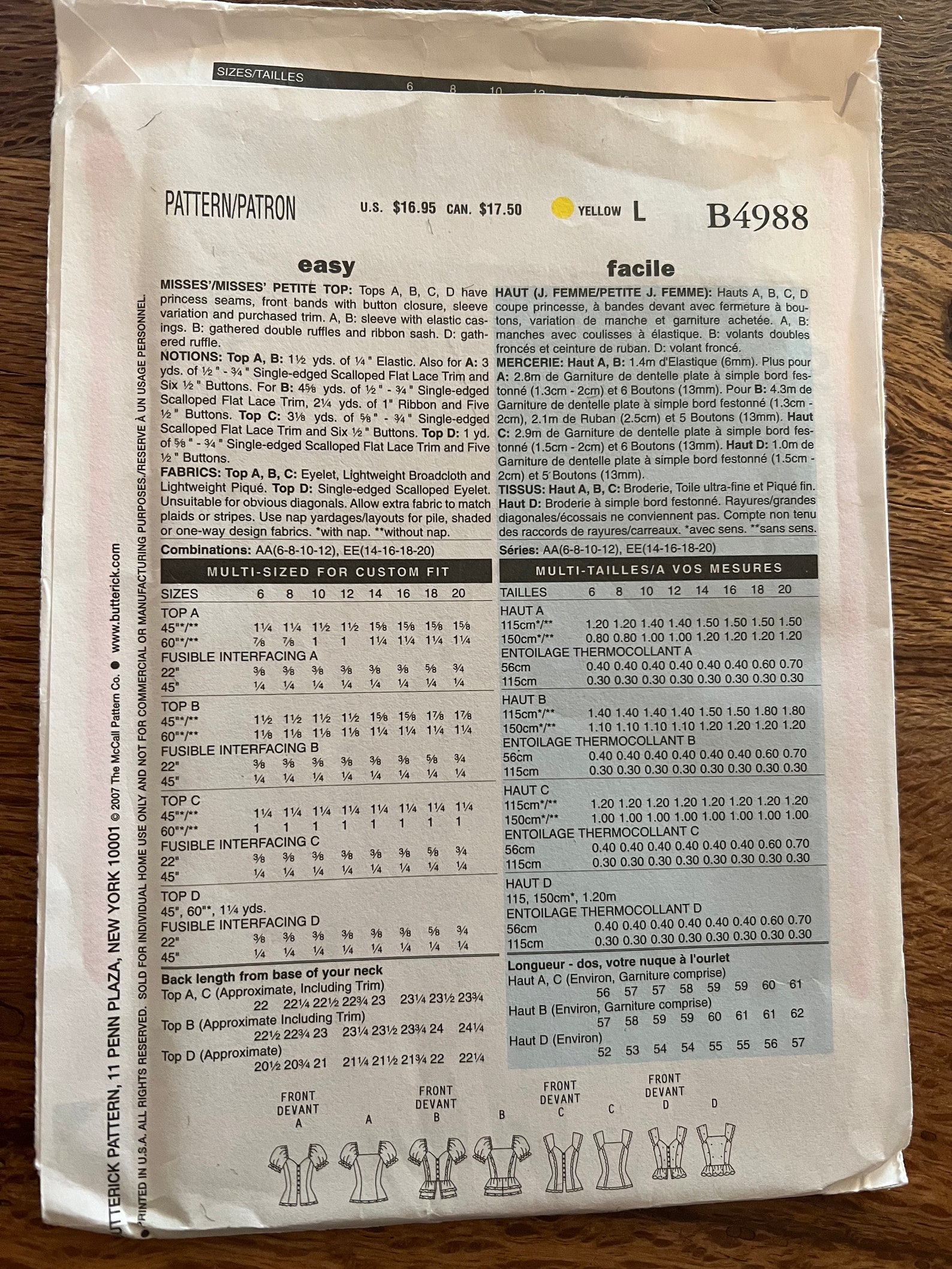 Butterrick Sewing Pattern B 4988 Size EE 14-20 - Etsy