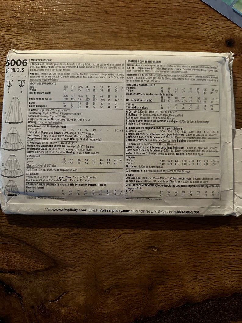 5006 Simplicity Misses Lingerie Corset and Petticoat Sewing Pattern ...