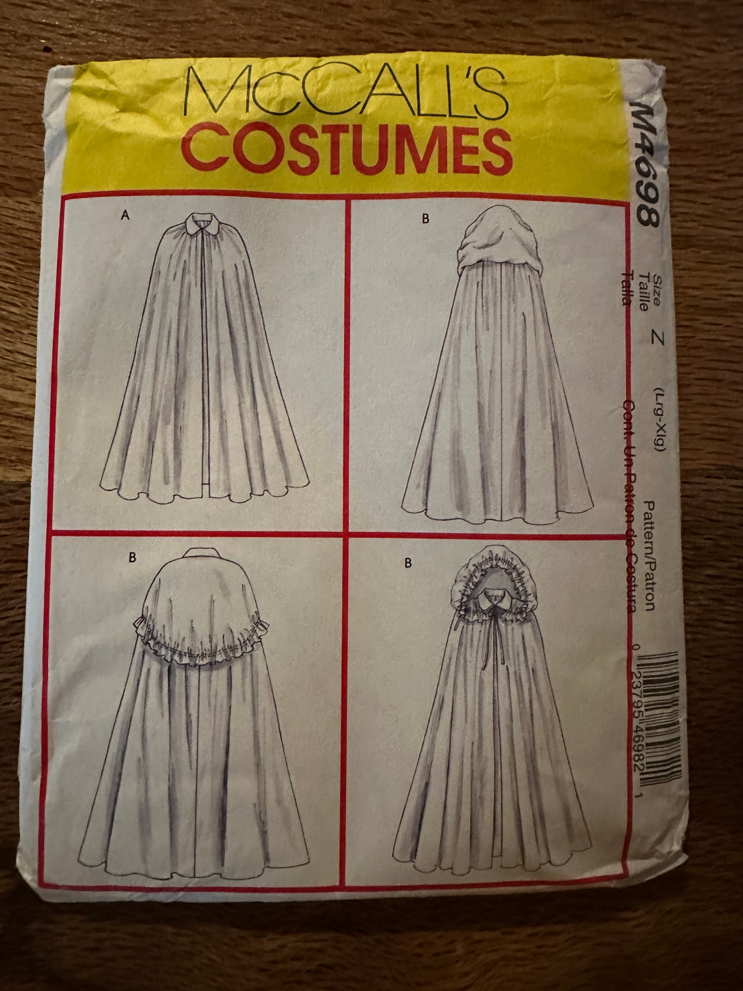 M4698 Mccalls Cape Cloak Costume Sewing Pattern Size Large - Etsy