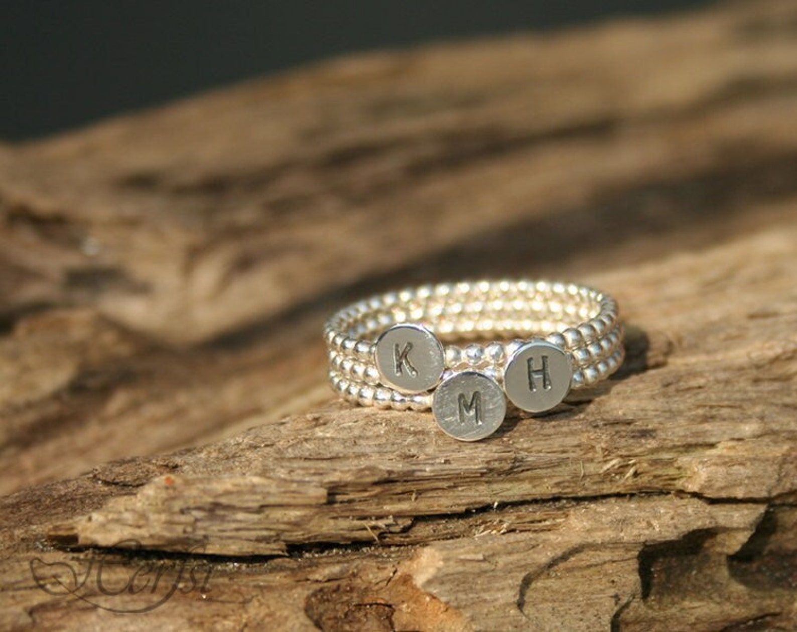 THREE Initial Rings Sterling Silver Hand Stamped Initials | Etsy