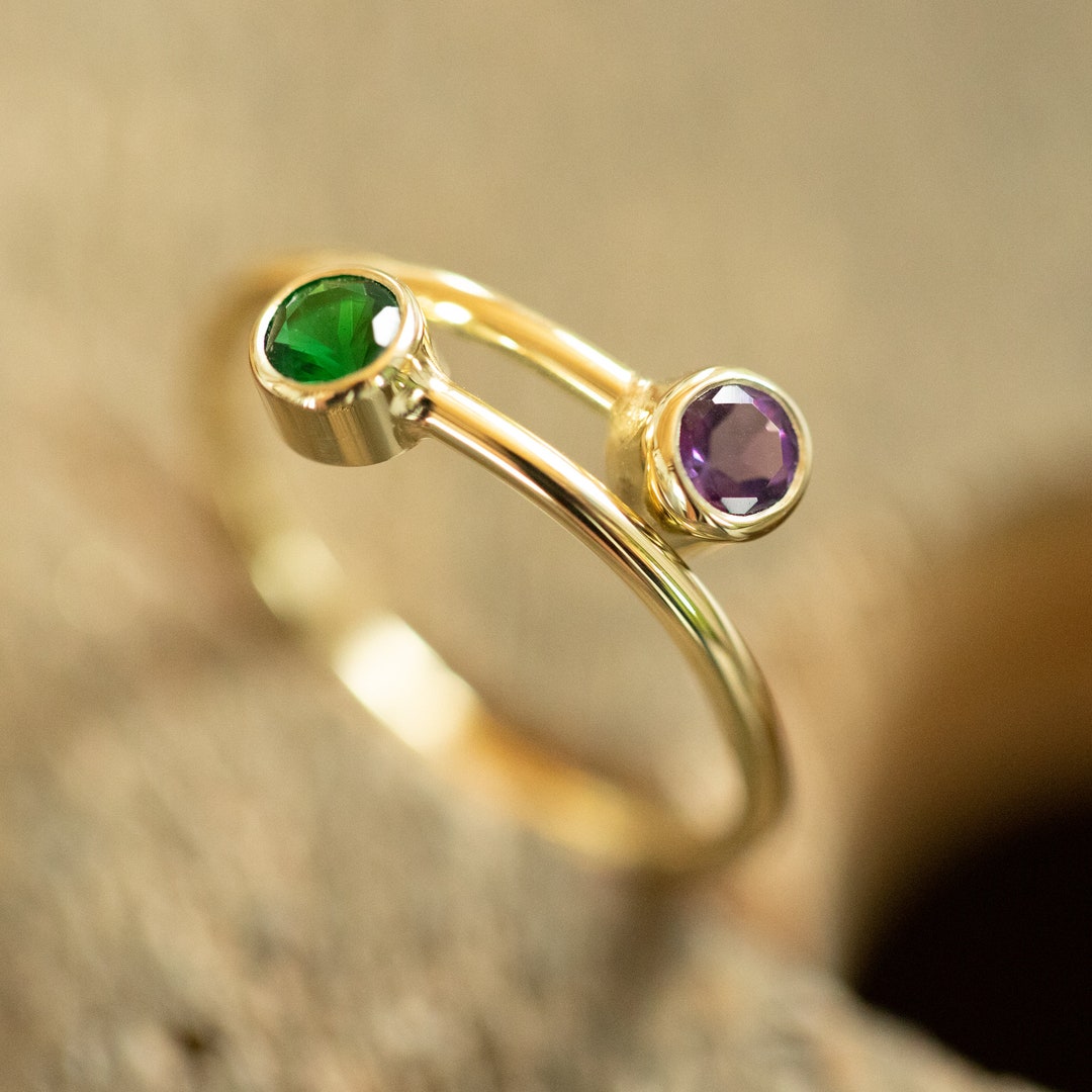 Birthstone Ring, 14K Solid Gold, Personalized Ring, Birthstones ...