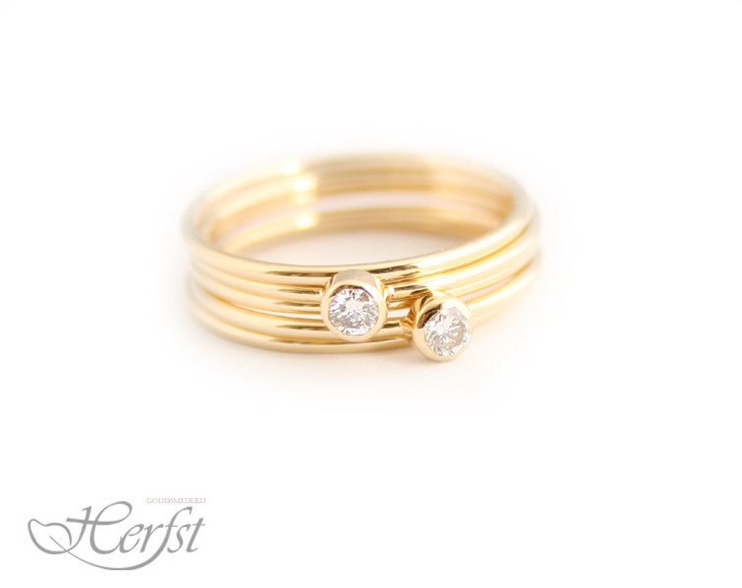 TWO 14k Diamond Solid Gold Rings With THREE Stacking Rings, Engagement ...