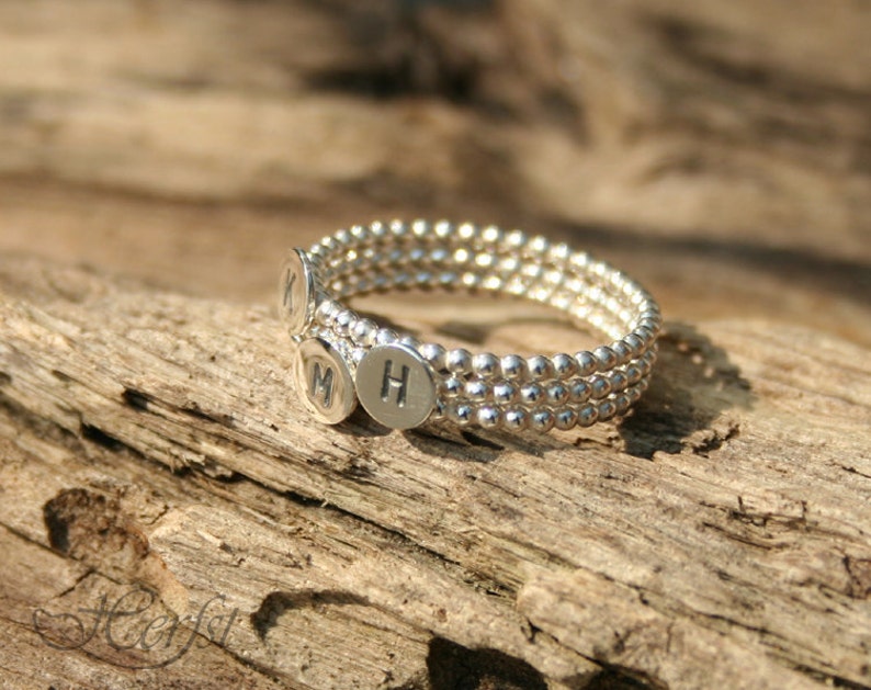 THREE Initial Rings Sterling Silver Hand Stamped Initials | Etsy