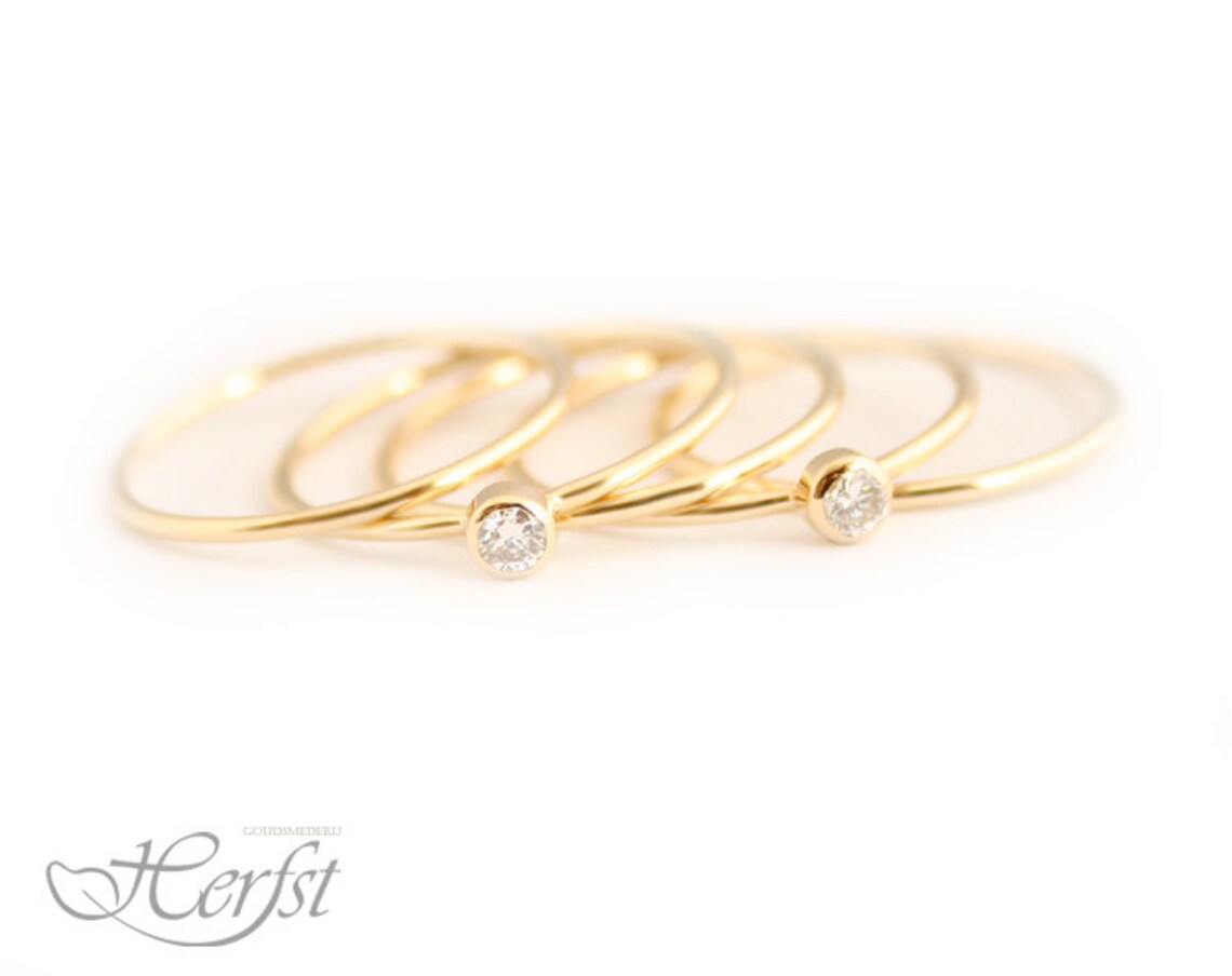 TWO 14k Diamond Solid Gold Rings With THREE Stacking Rings, Engagement ...