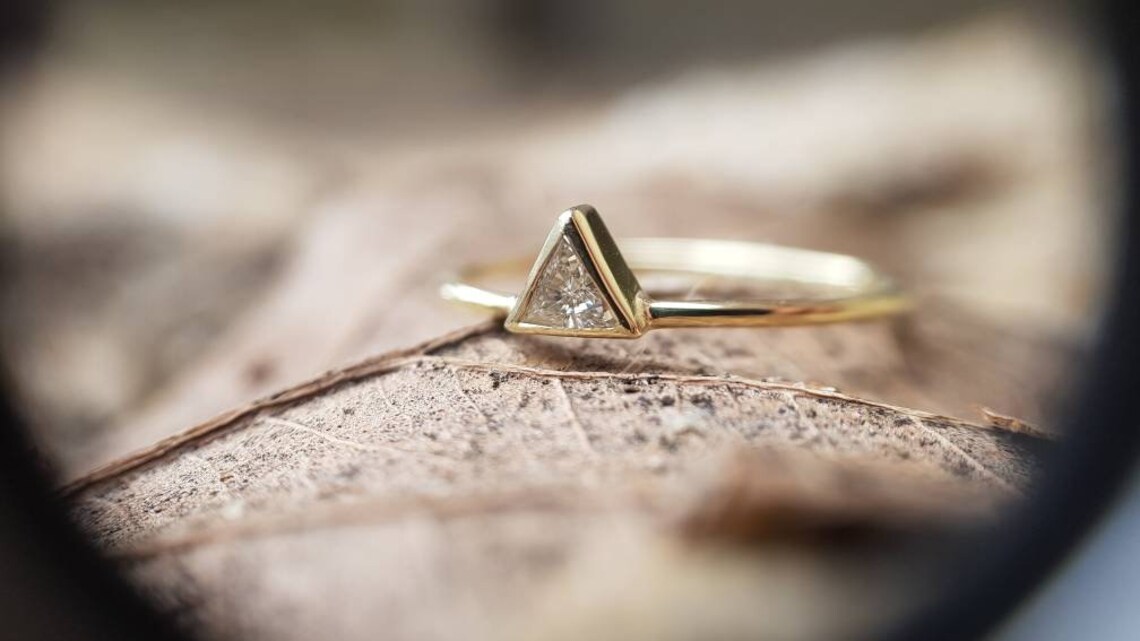 14k Triangle Diamond Ring Diamond Engagement Ring Wedding - Etsy