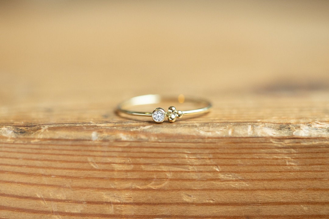14k Gold Minimalist Diamond Ring, Thin Stacking Wedding Band - Etsy