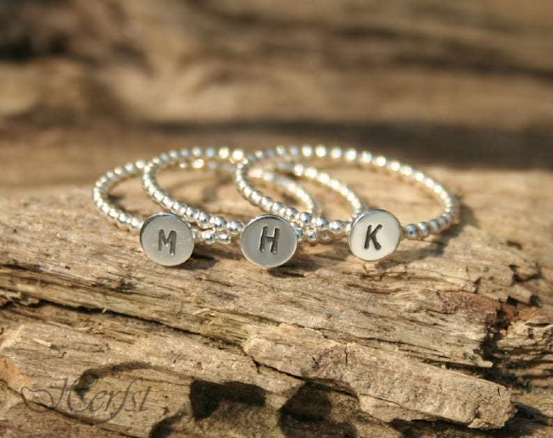 THREE Initial Rings Sterling Silver Hand Stamped Initials - Etsy