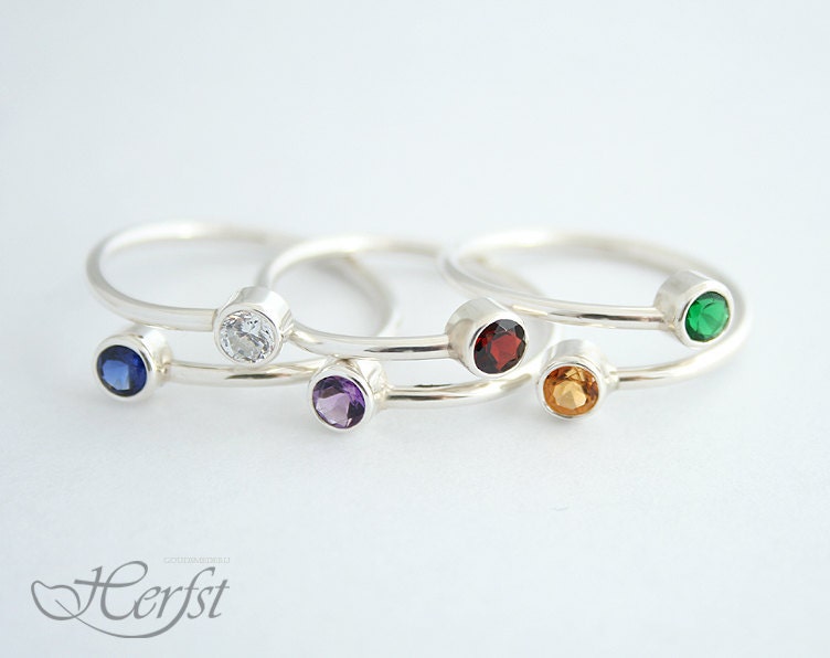 Birthstone Ring Sterling Silver Personalized Ring - Etsy