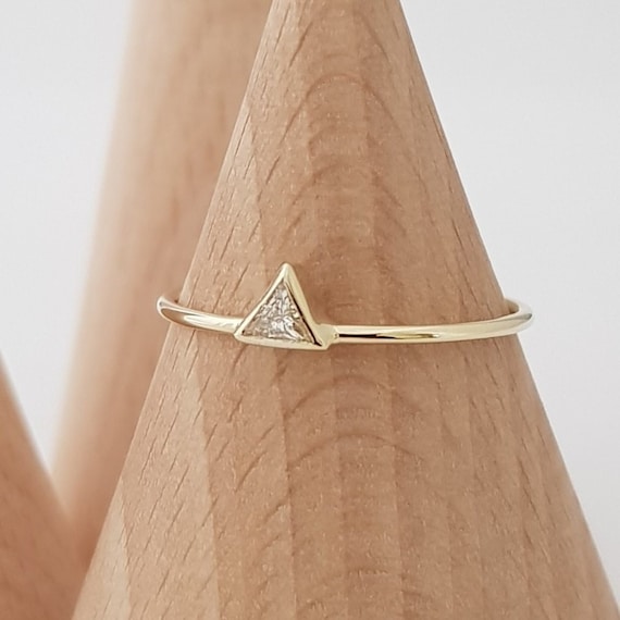 14k Triangle Diamond Ring Diamond Engagement Ring Wedding - Etsy