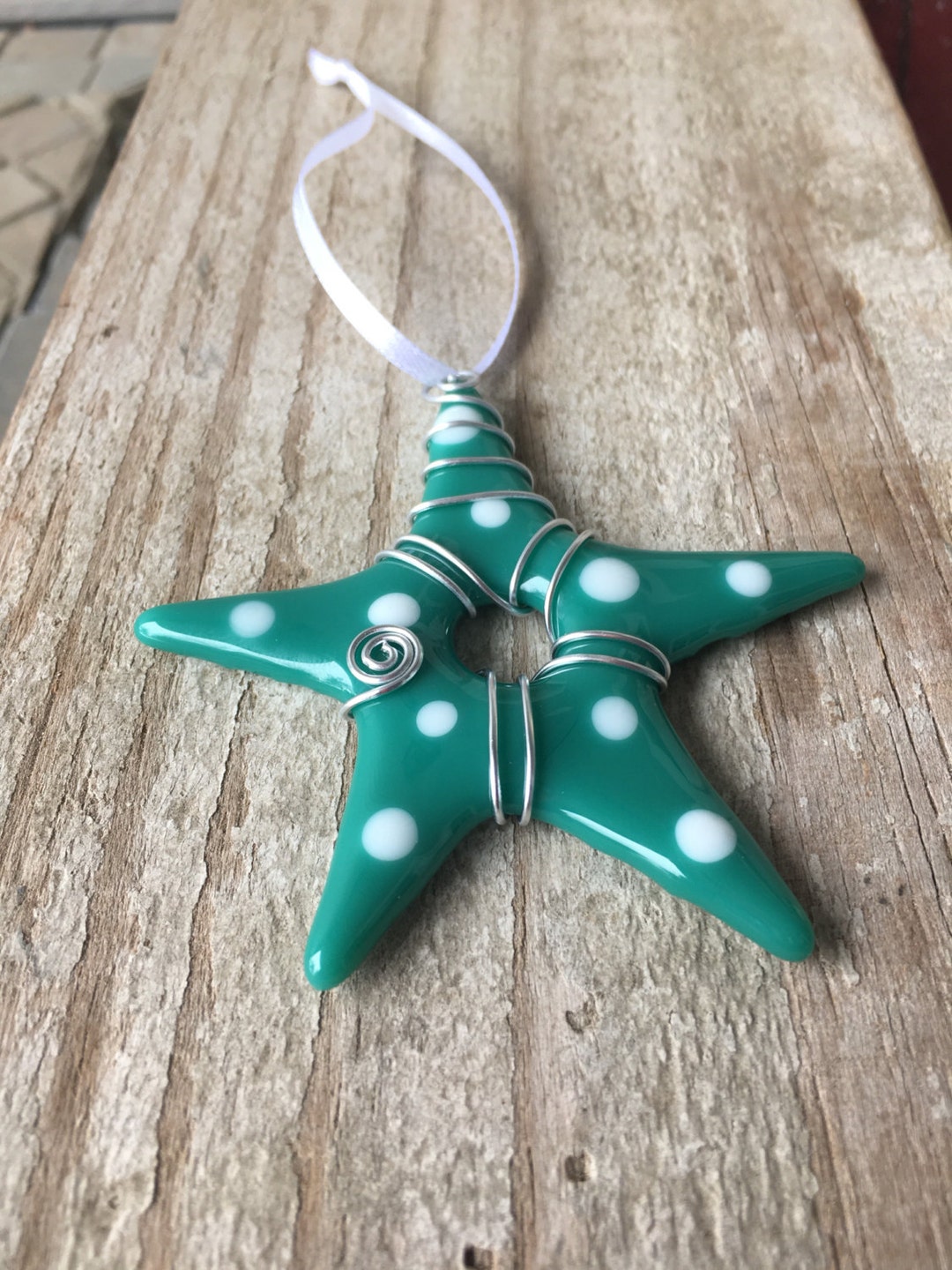 Star Ornament - Teal Star White Polka Dots - Etsy