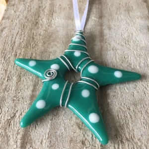 Star Ornament - Teal Star White Polka Dots - Etsy