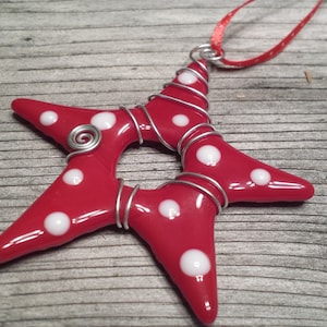 Star Ornament -red With White Polka Dots - Etsy