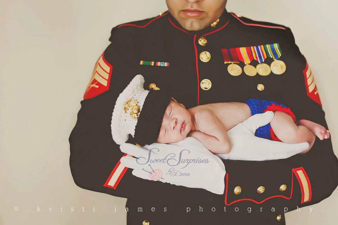 HANDMADE Crochet Marine Corps USMC Hat With Matching Diaper Cover ...