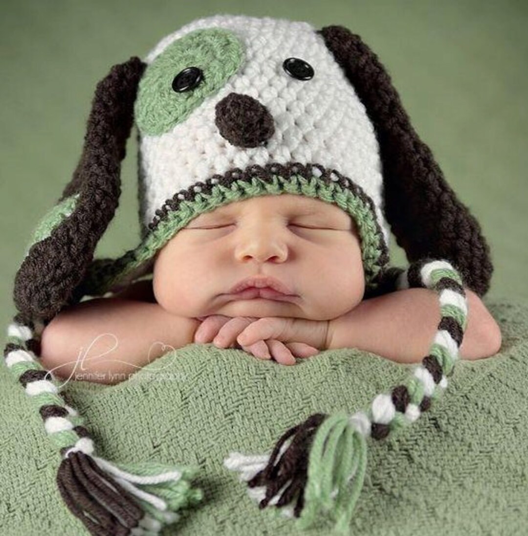 HANDMADE Crochet Patch Puppy/dog Hat With Earflaps & Ties - Photography ...