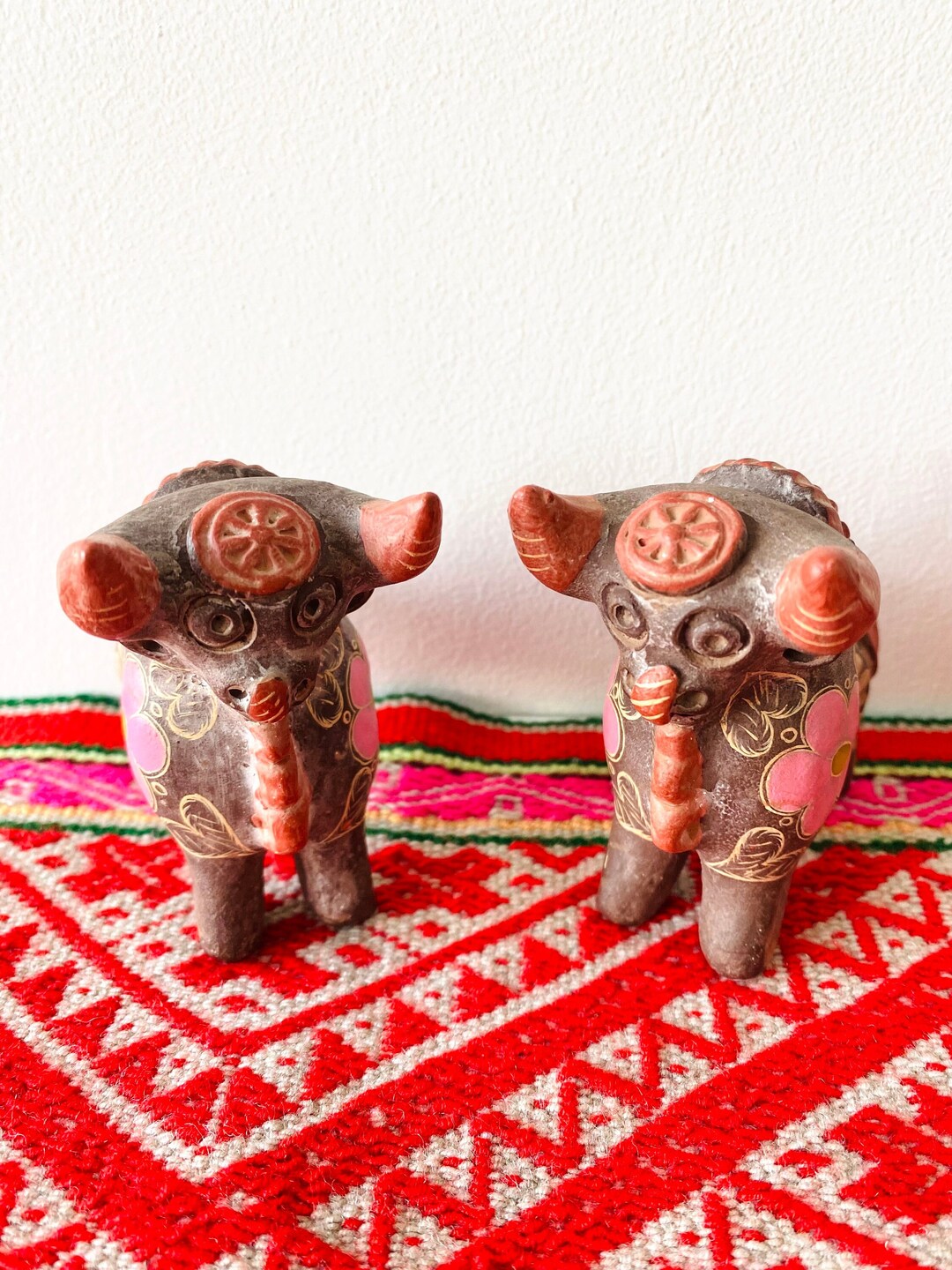 Two Peruvian Handmade Clay Bull Sculptures From Cuzco - Toritos De ...