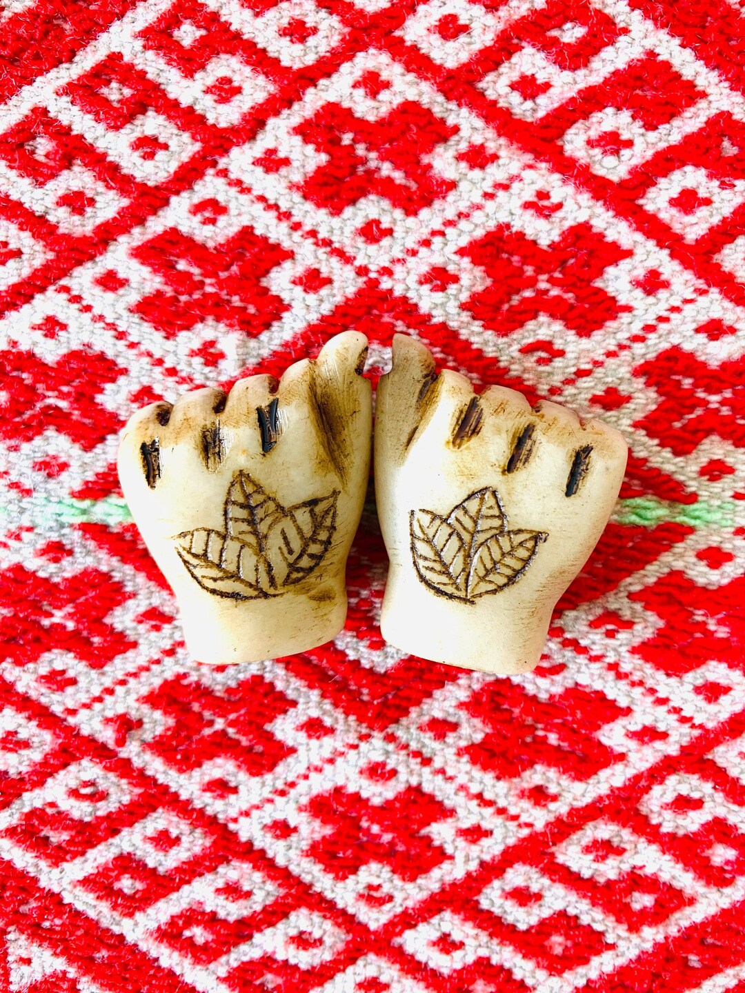 Set of Two Peruvian Hand Carved Offering Hands Chumpi Khuyas Shaman ...