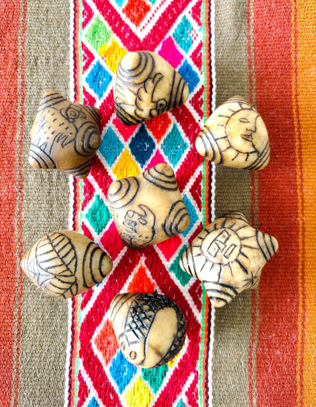 Set of 7 Peruvian CHUMPI KHUYA Stones Hand Carved From Alabaster Free ...