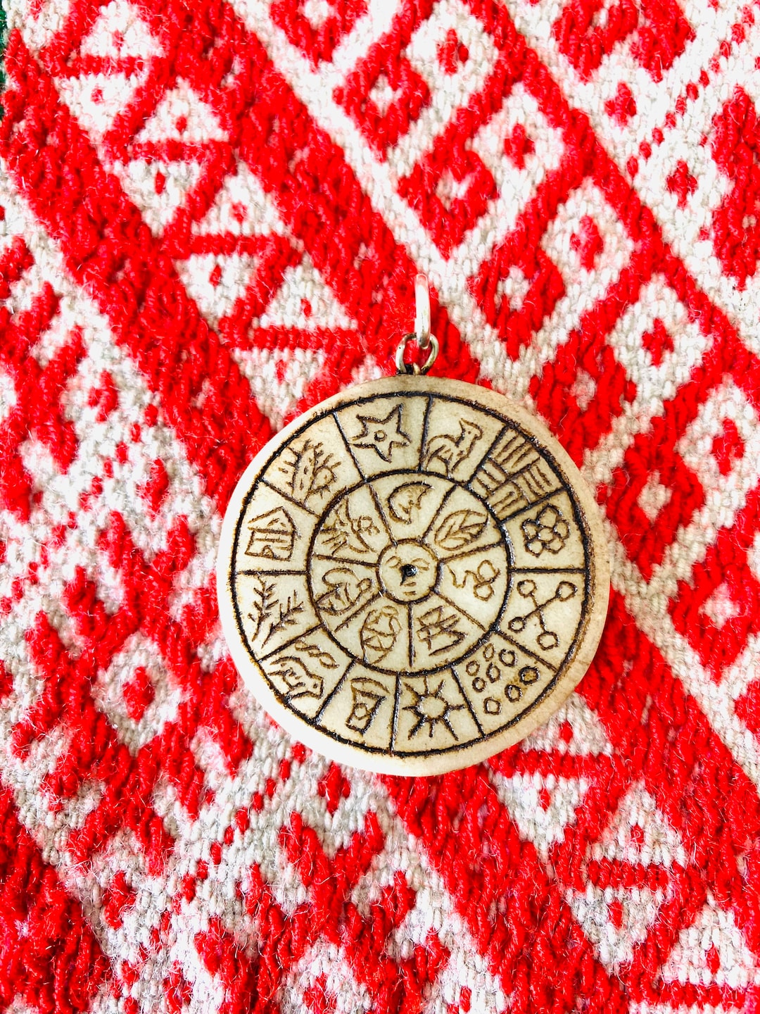 Peruvian Inca Calendar Pendant - Hand Carved in Alabaster Stone With ...