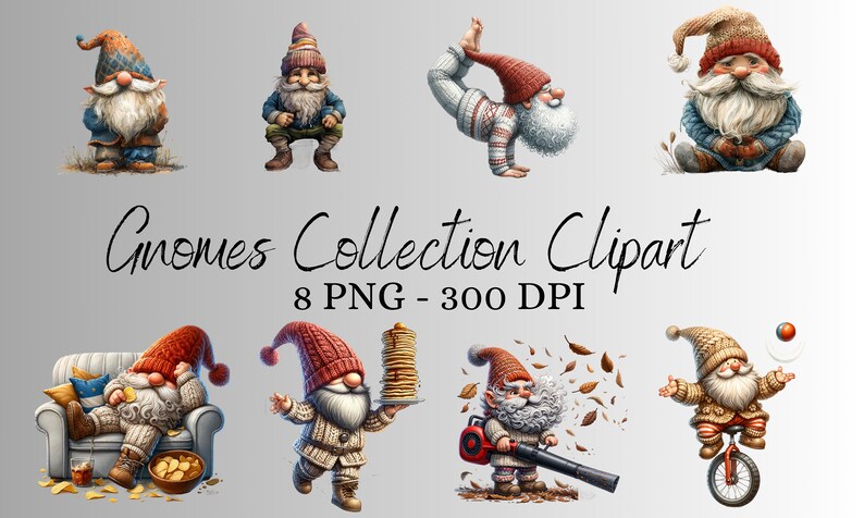 Whimsical Gnome Clipart | 8 PNG Files | 300 DPI Digital Graphics ...