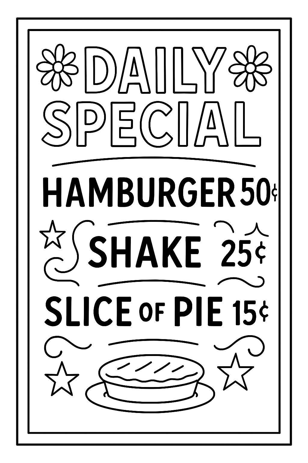 1950s Diner Coloring Book Printable Vintage Soda Fountain Retro Mid ...