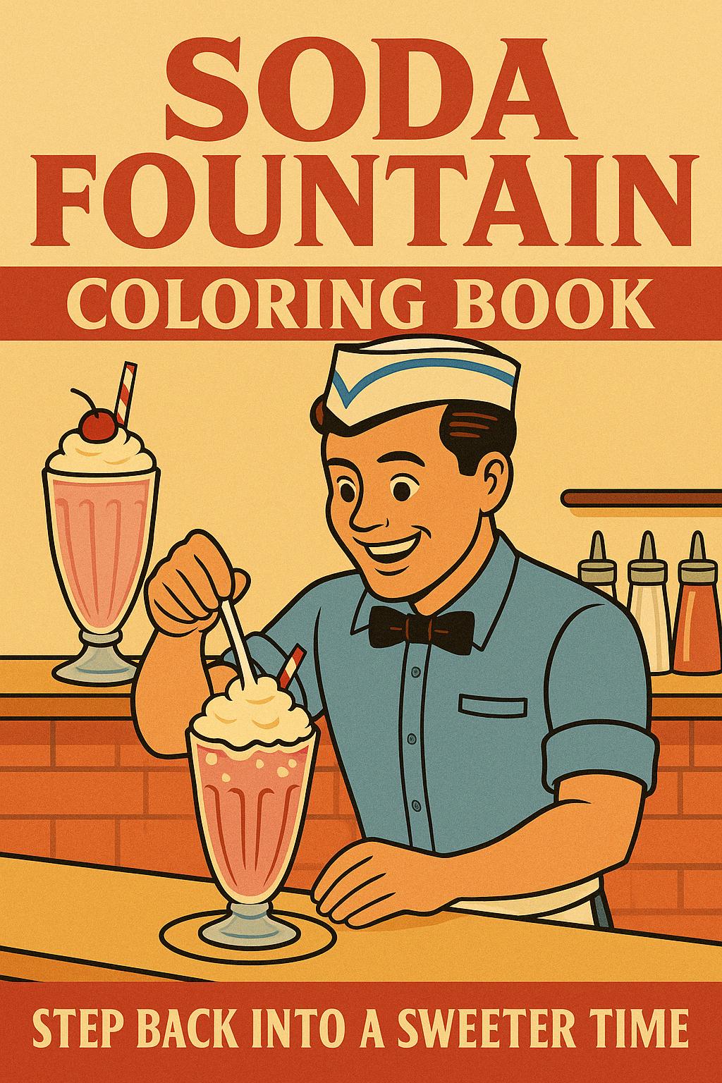 1950s Diner Coloring Book Printable Vintage Soda Fountain Retro Mid ...