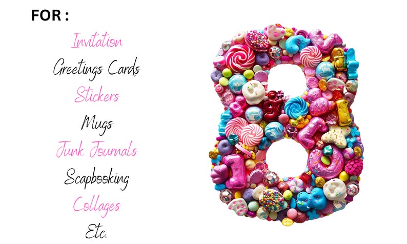 Candy Numbers Clipart, Cute Numbers, Candy Wall Art, Birthday Numbers ...
