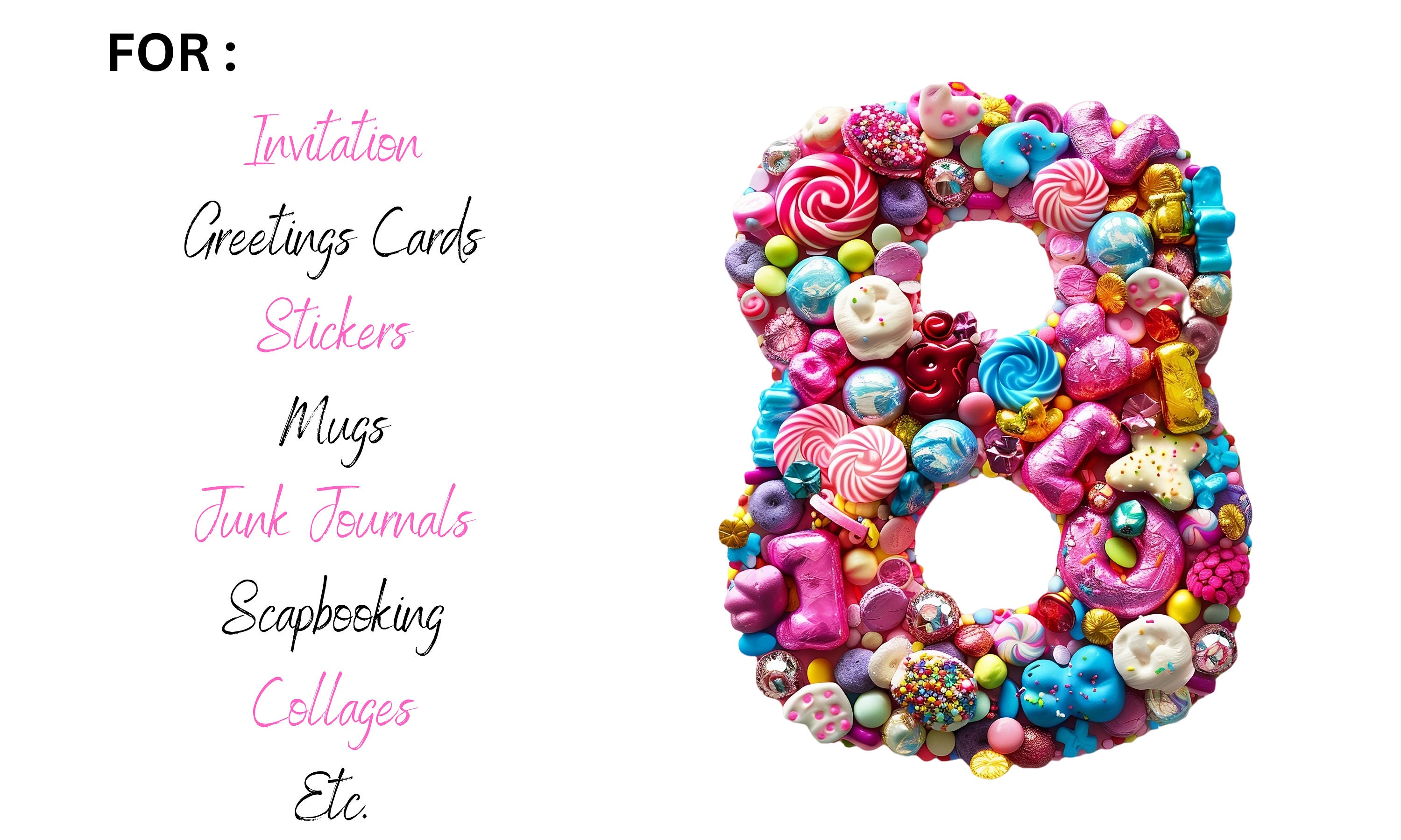 Candy Numbers Clipart, Cute Numbers, Candy Wall Art, Birthday Numbers ...