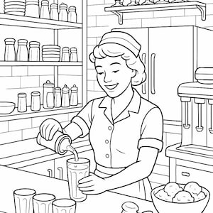 1950s Diner Coloring Book Printable Vintage Soda Fountain Retro Mid ...