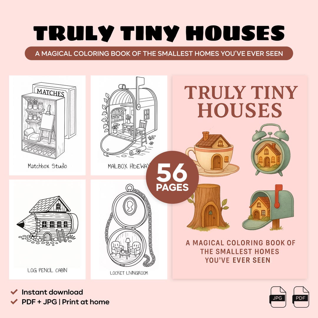 Tiny House Coloring Book Pdf, Printable Grayscale Pages for Adults ...