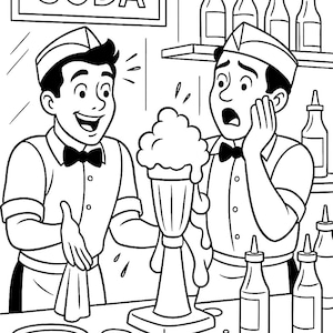 1950s Diner Coloring Book Printable Vintage Soda Fountain Retro Mid ...