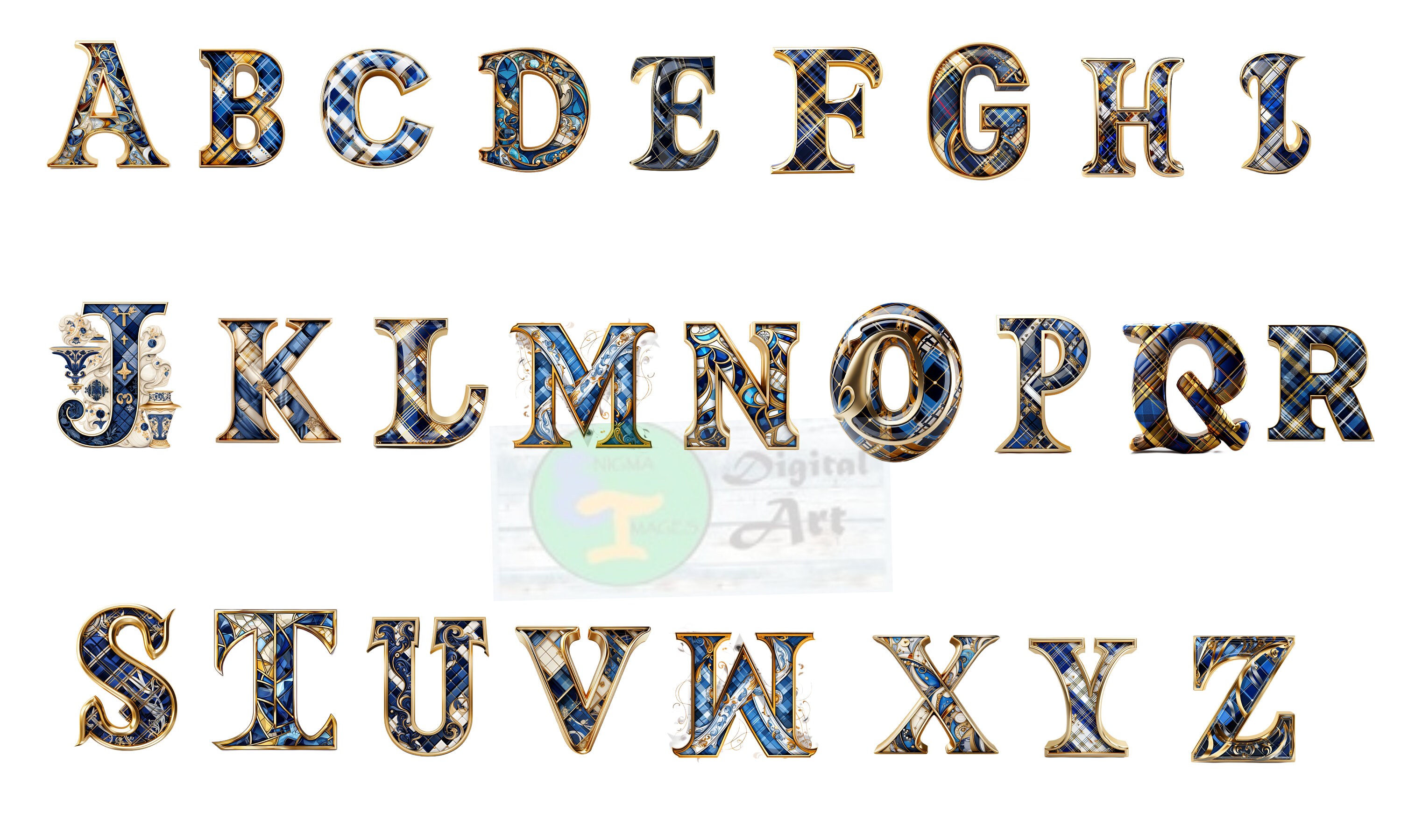 Elegant Blue Plaid Letter Clipart, Digital Alphabet Art, 300 Dpi ...