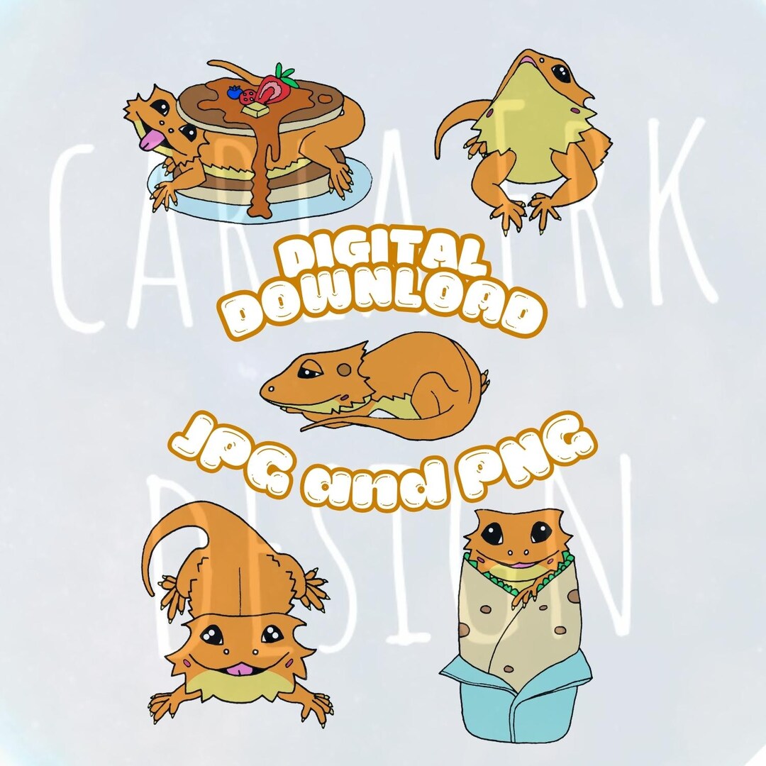Cute Bearded Dragon Clipart - Kawaii Lizard Digital Download - Cartoon ...