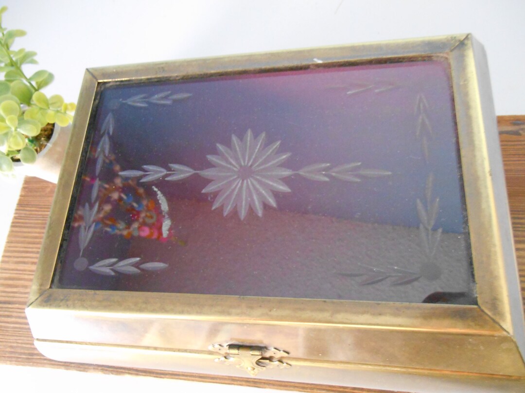 Brass and Etched Glass Jewelry Box - Etsy