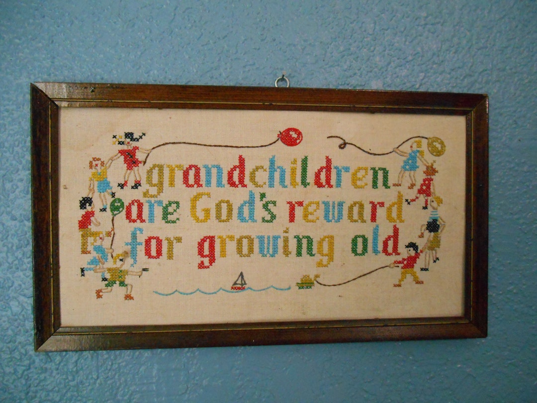 Grandparents Counted Cross Stitch Framed Piece, Vintage Needlwork ...