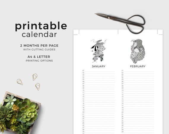 Calendars & Planners Instant Download A4 & Letter size Modern Printable ...