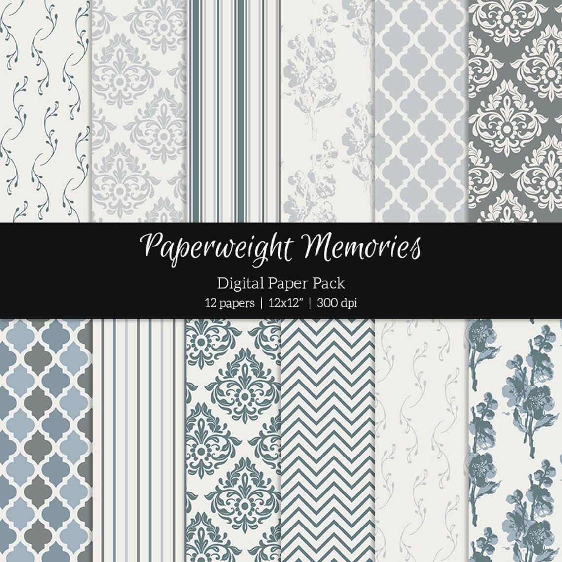 Vintage Blue Digital Patterned Paper Instant Download | Etsy