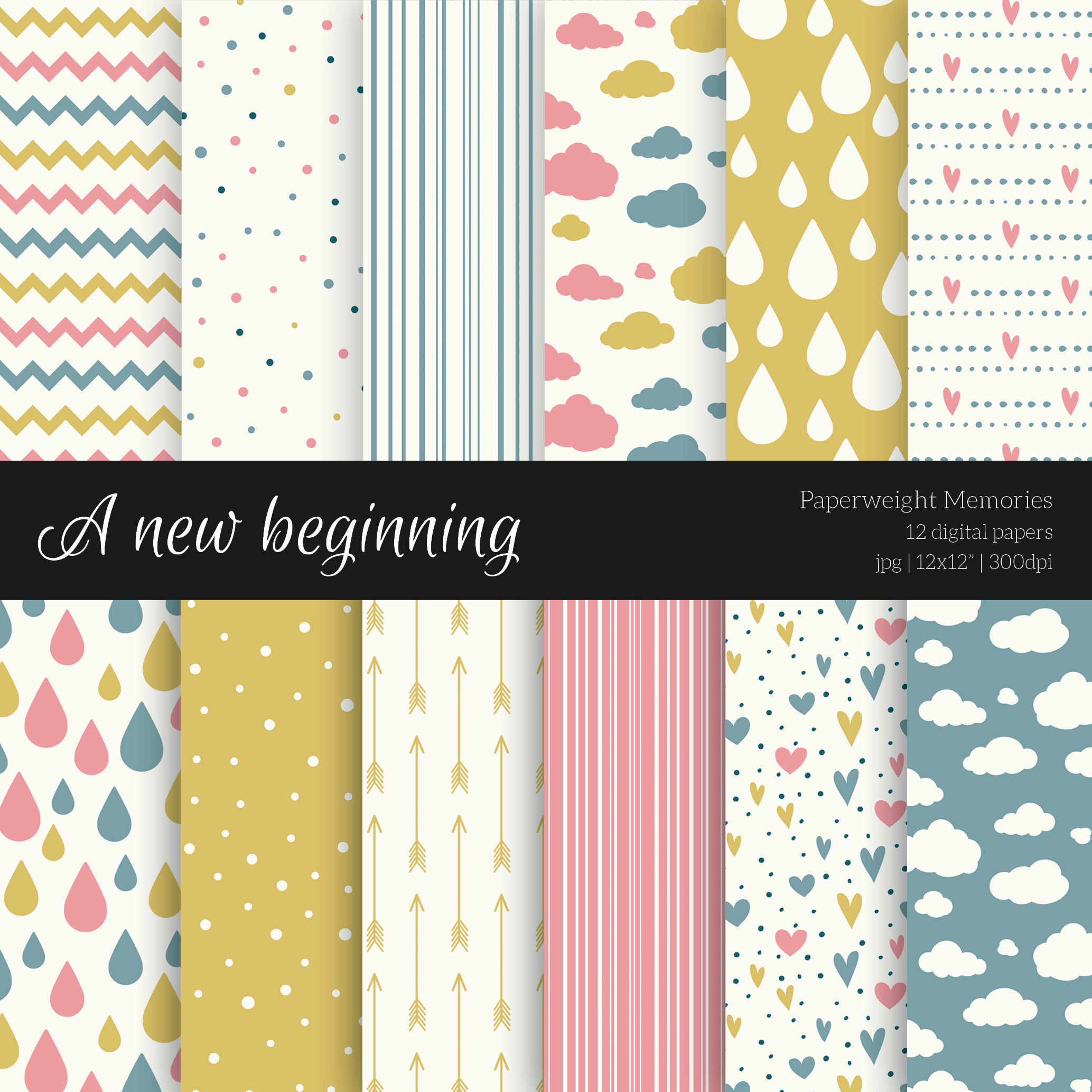Paper New Beginning Digital Paper Pack Set of 12 papers CU ok Instant ...