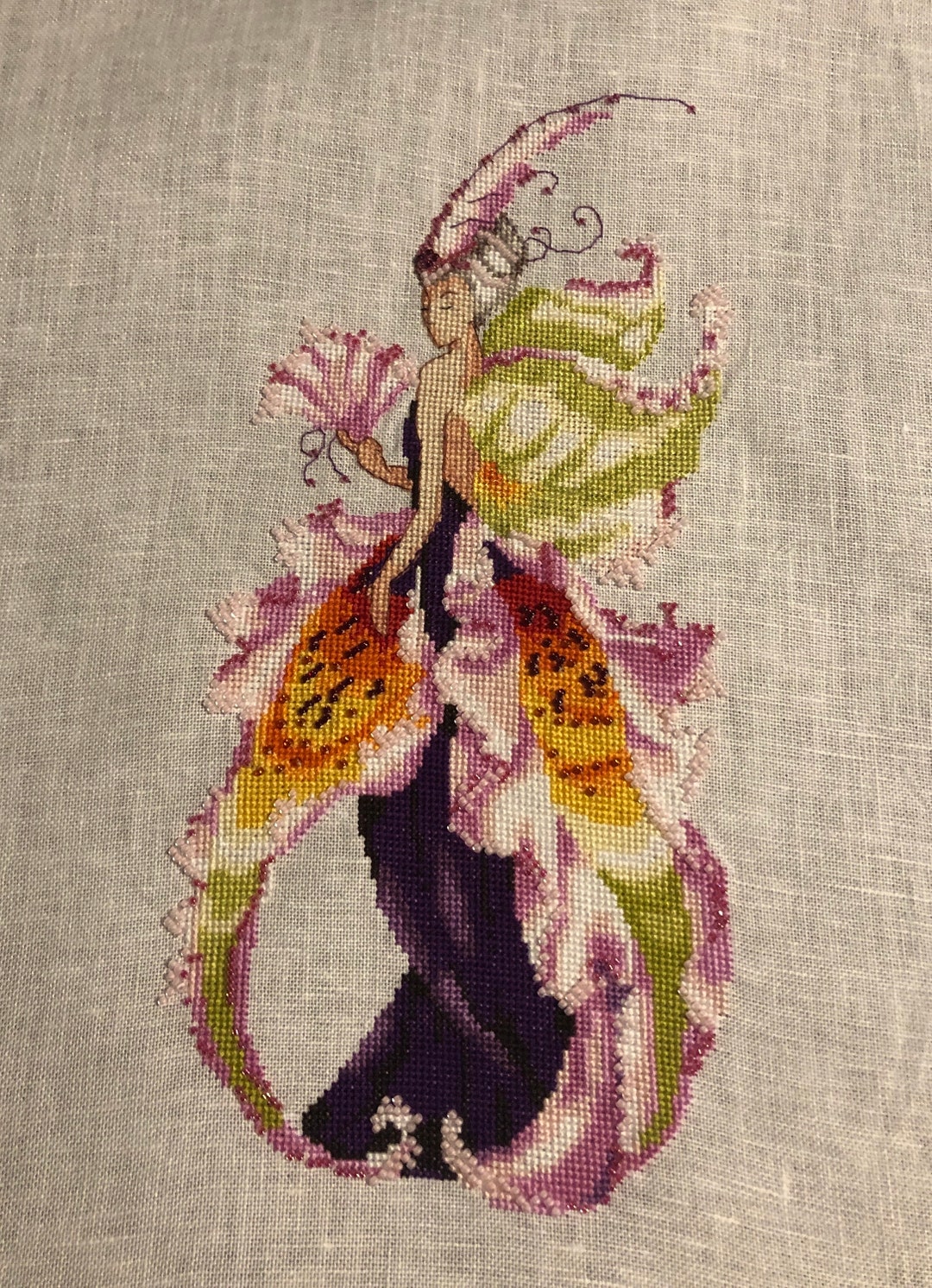 Beautiful Completed Cross Stitch - Lady Catt by Nora Corbett - Etsy