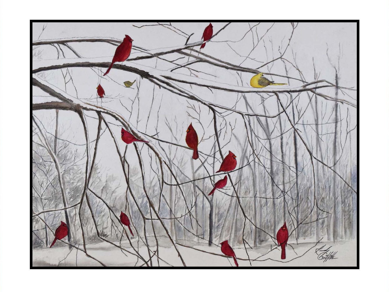 Cute Red Bird Art Print, Cardinal Art, Birds in Snow, Beautiful Red ...