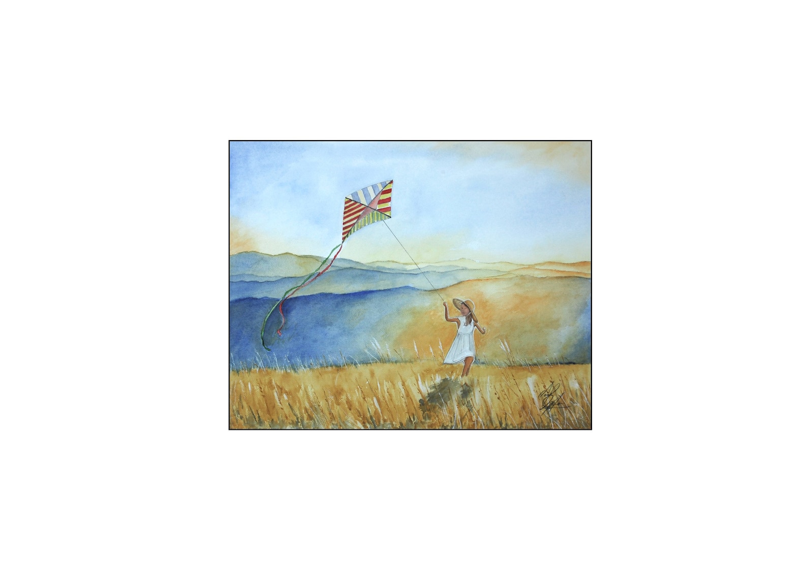 Girl Kite Flying Art Print by Chattanooga Artist Randy Griffith Matted ...