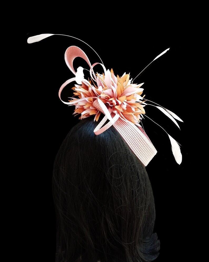 Pale Pink Wedding Woman Hat Flower and Feather Race Headpiece - Etsy