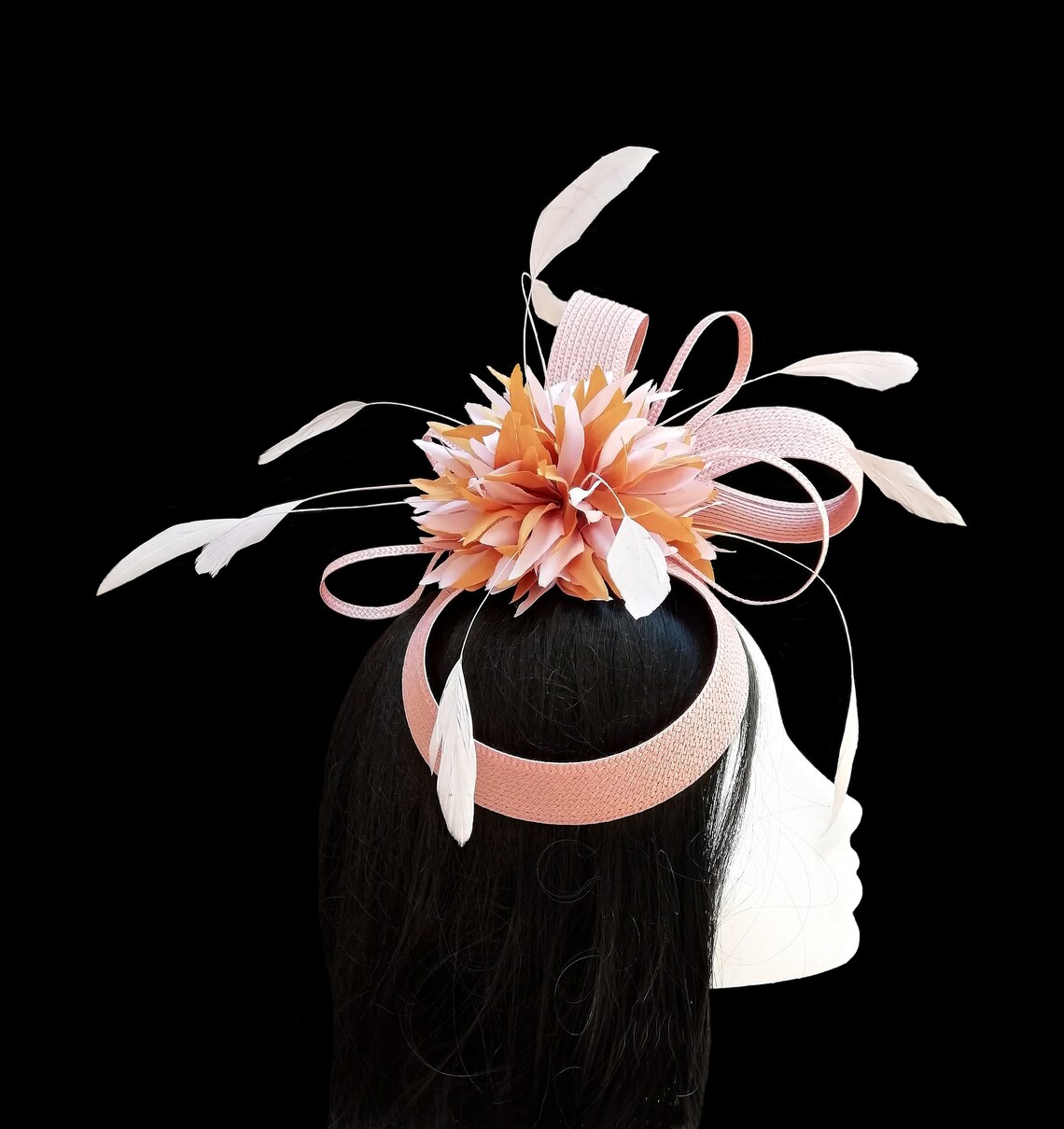 Pale Pink Wedding Woman Hat Flower and Feather Race Headpiece - Etsy