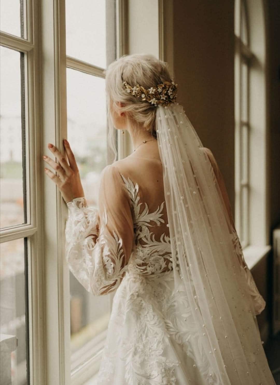 Bridal Back Headpiece With Porcelain Flowers, Pistils and Leaves - Etsy