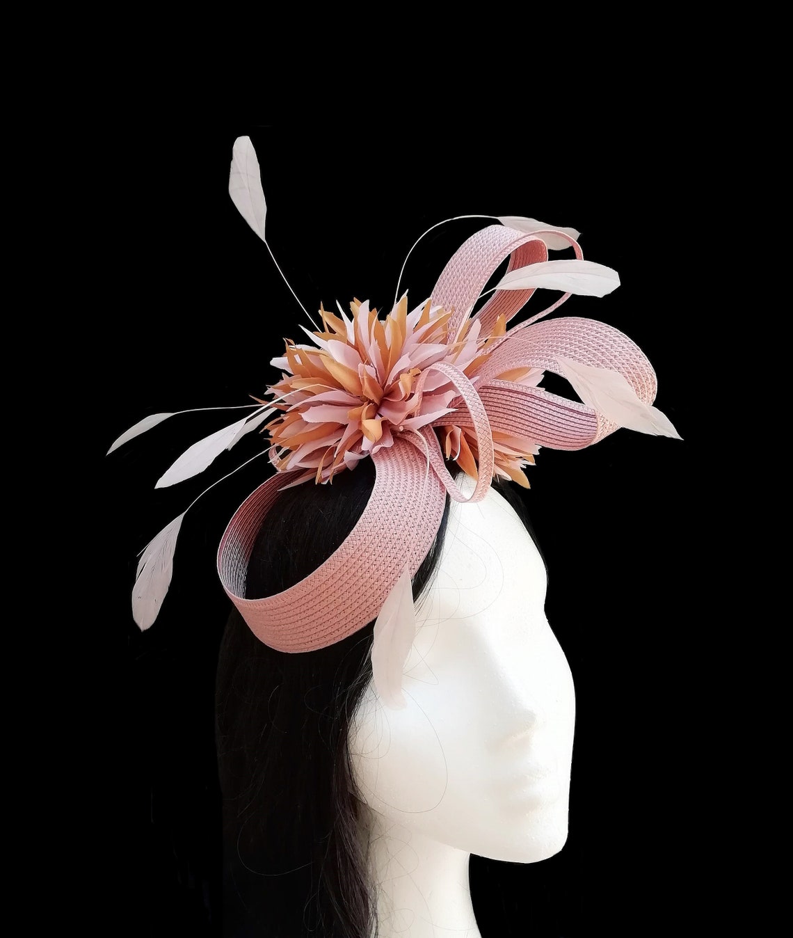 Pale Pink Wedding Woman Hat Flower and Feather Race Headpiece - Etsy