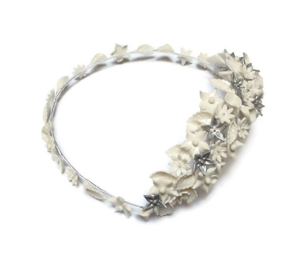 Bridal Crown With Porcelain Flowers and Leaves - White Headdress for ...