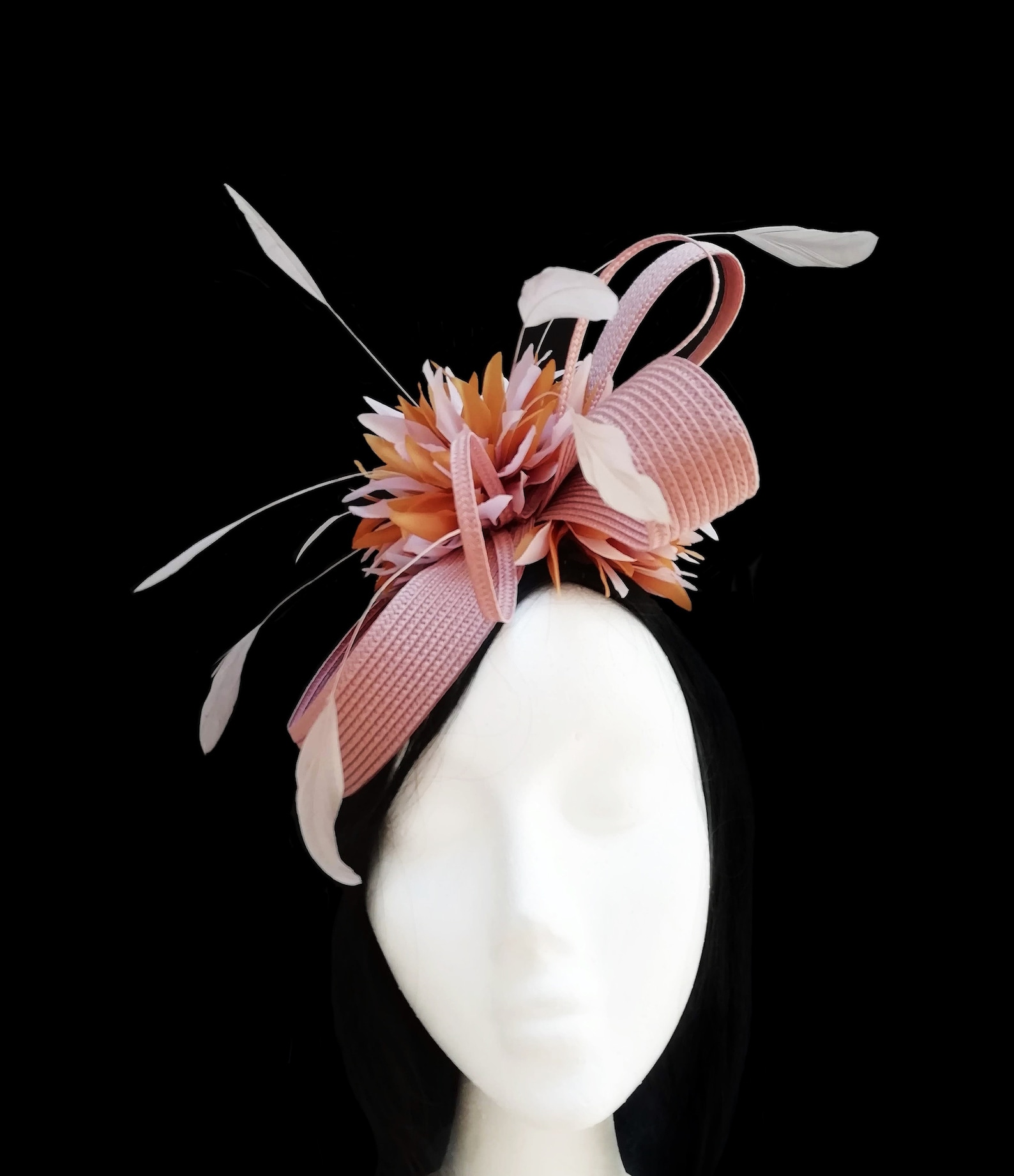 Pale Pink Wedding Woman Hat Flower and Feather Race Headpiece - Etsy